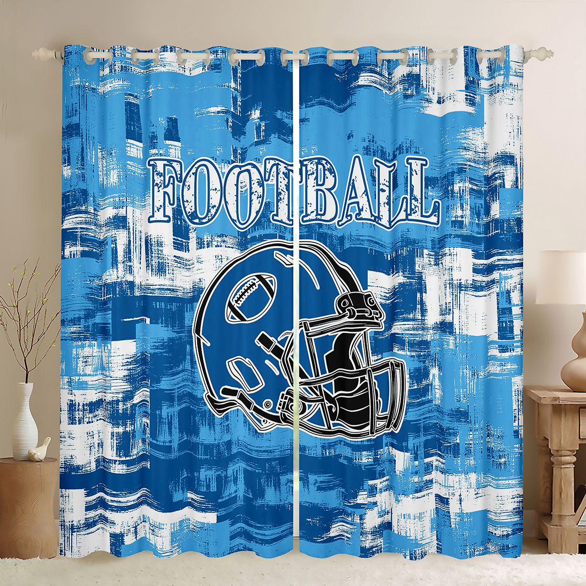 Homewish Sport Football Curtains Pack of 2 (42x84 Each) for Teens Boys ...