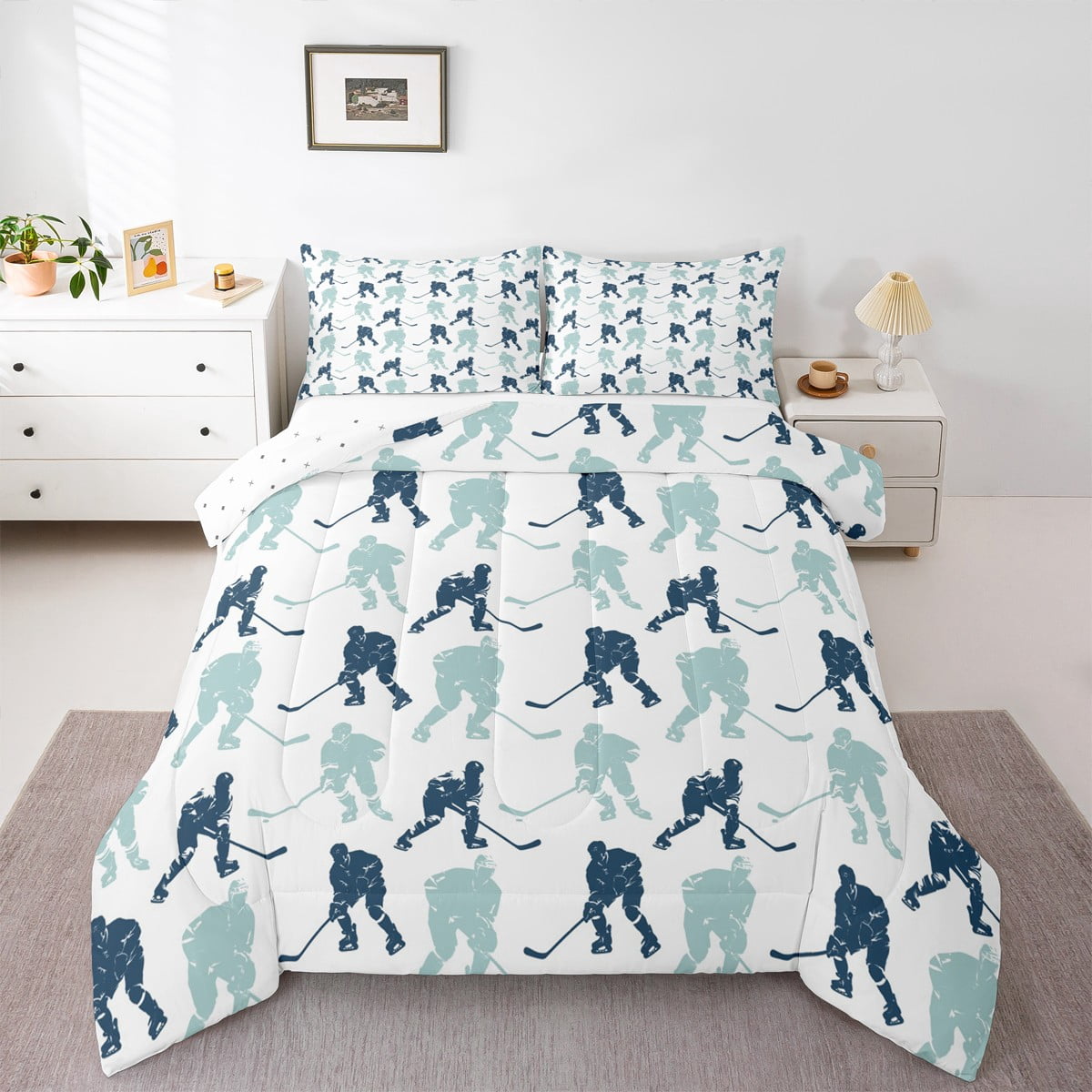 Homewish Sport Ice Hockey 3-Piece Full Size Comforter Sets For Children ...