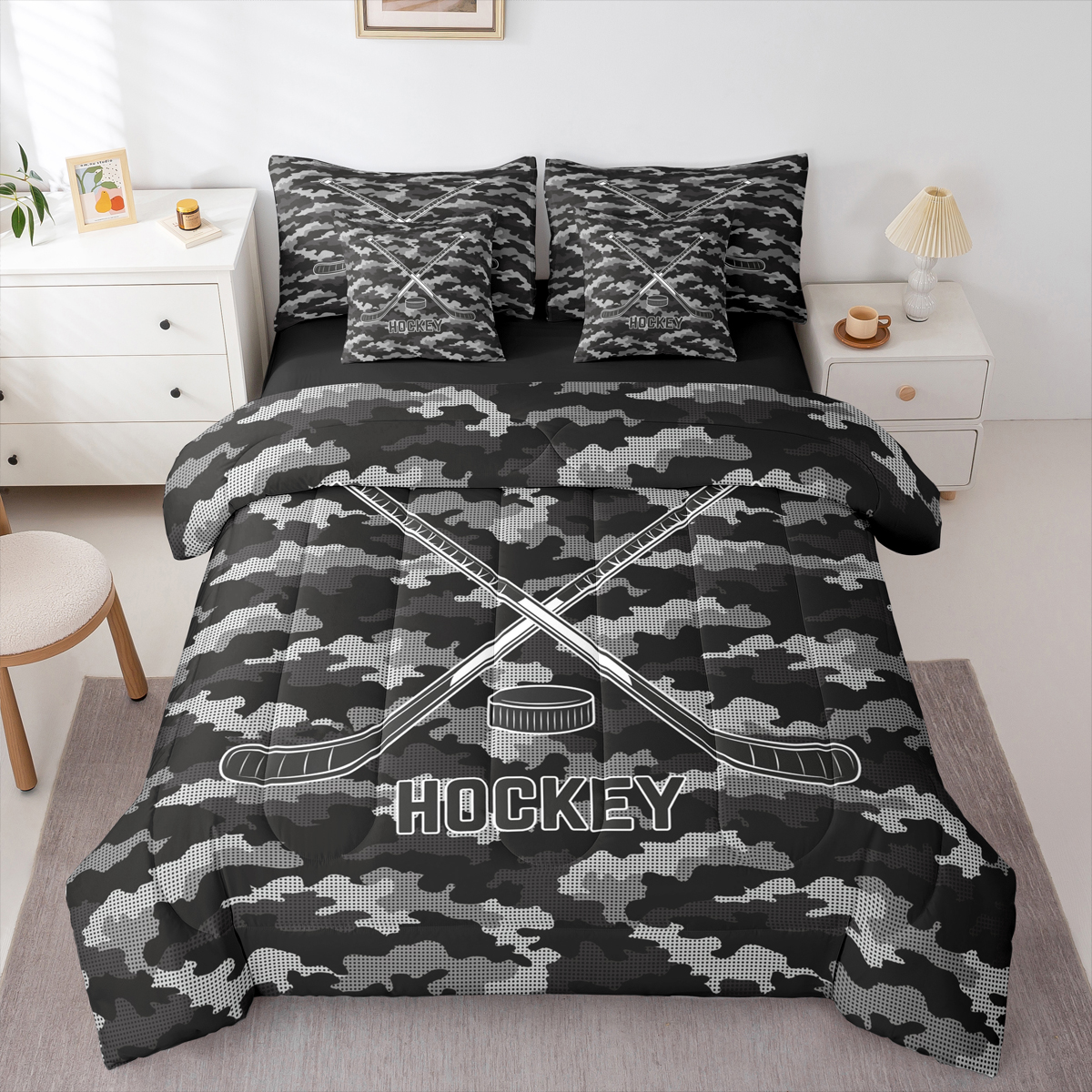 Homewish Sport Ice Hockey 7pcs Bedding Comforter Set for Kids Children ...