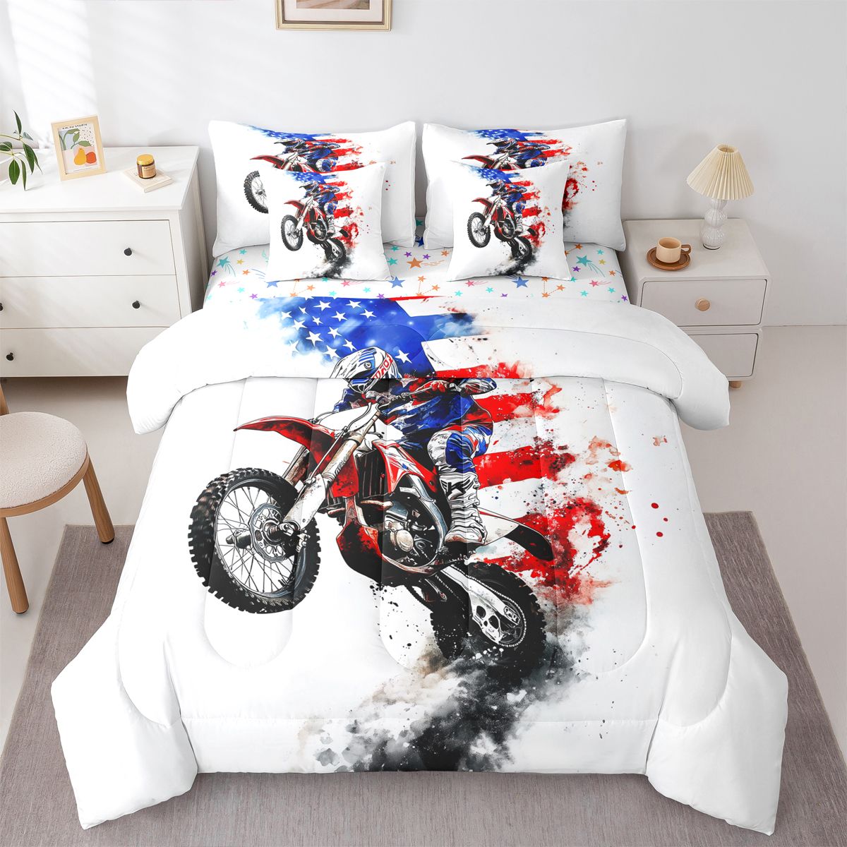 Homewish Sport Motocross 7 Pieces Bedding Comforter Set For Teens Boys ...