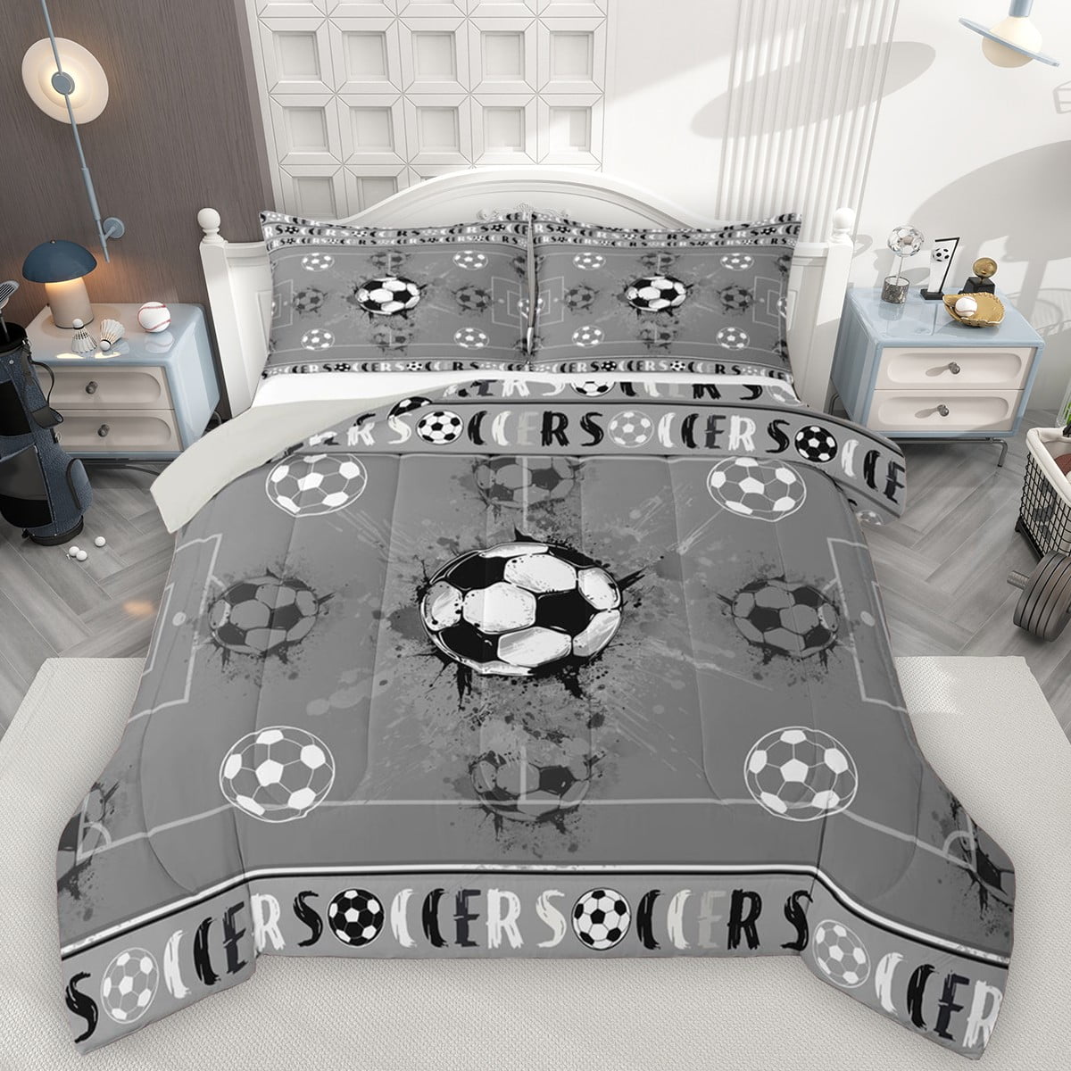 Homewish Sport Soccer 3 Pieces Queen Comforter Set For Children Teens ...