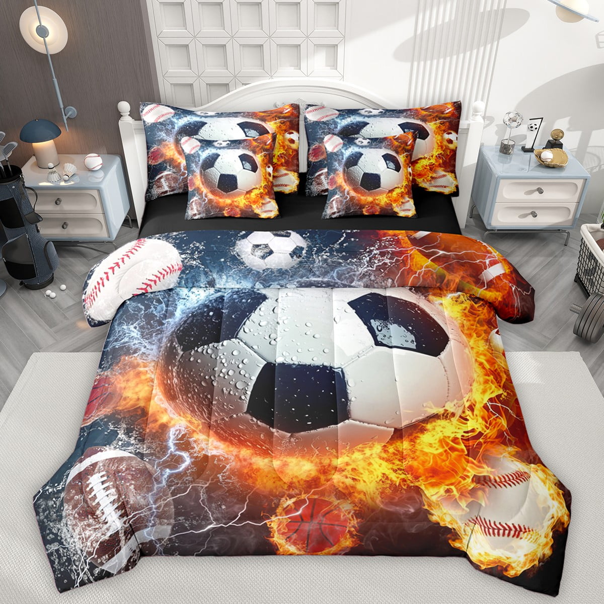 Homewish Sport Soccer 7-Piece Bedding Comforter Set For Children Teens ...