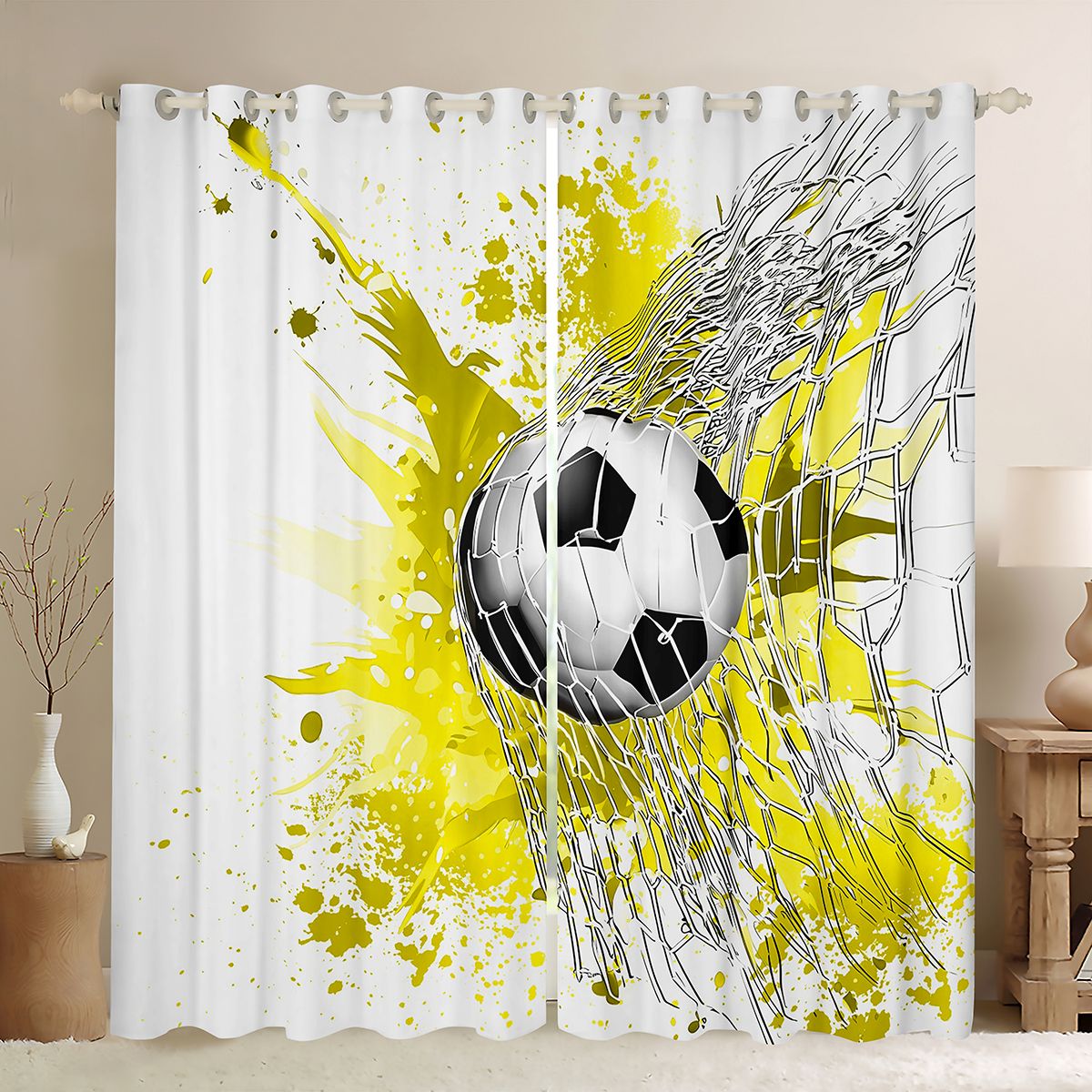 Homewish Sport Soccer Curtains Pack of 2 (42x84 Each) For Children ...