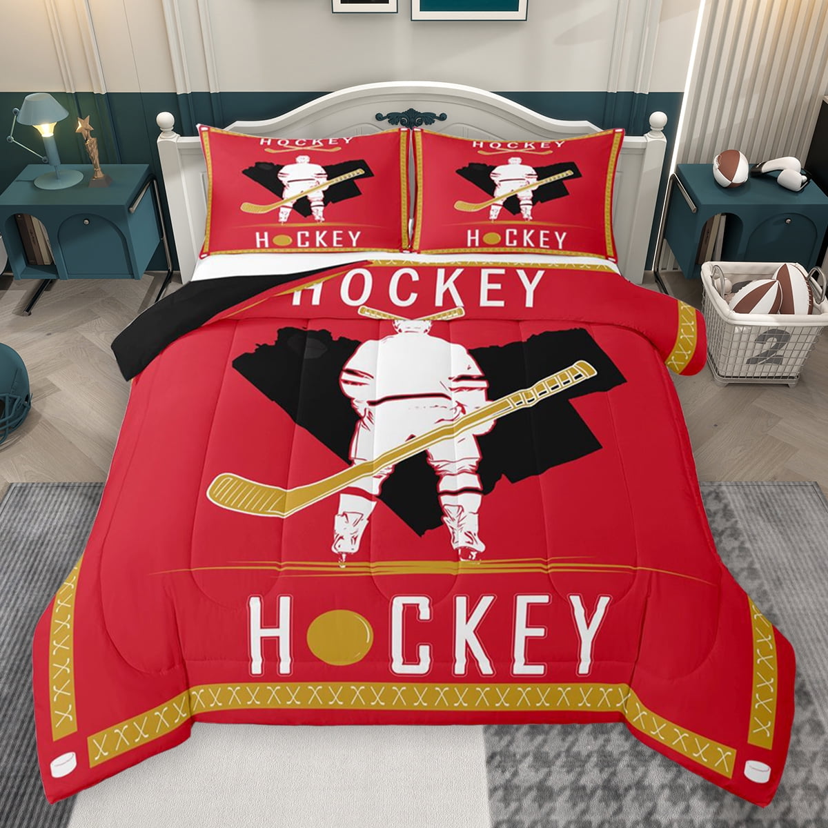 Homewish Sports Game Bedding Comforter Set,Boy Ice Hockey Twin ...