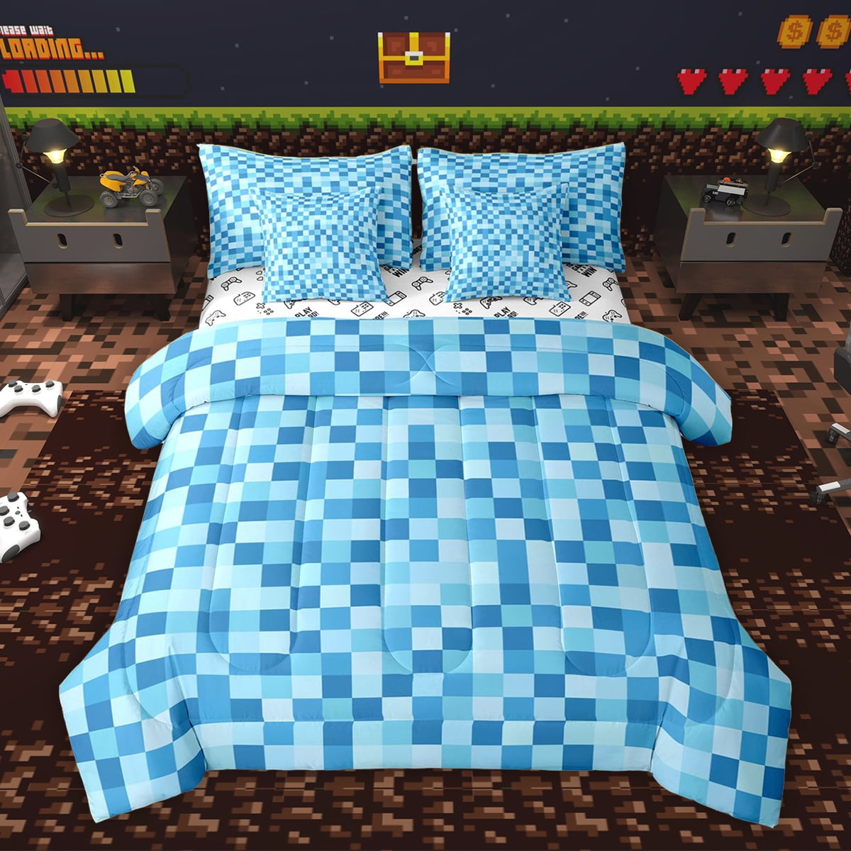 Homewish Square Checkered Kids Bedding Comforter Set 7 Pieces, Building ...