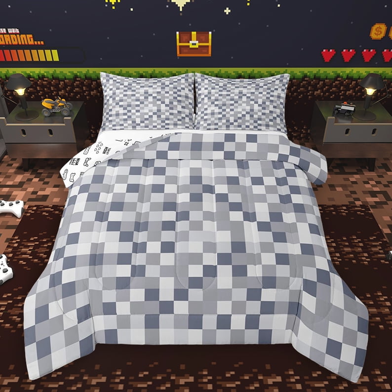 Homewish Square Checkered Kids Bedding Comforter Set, Building Gamers ...
