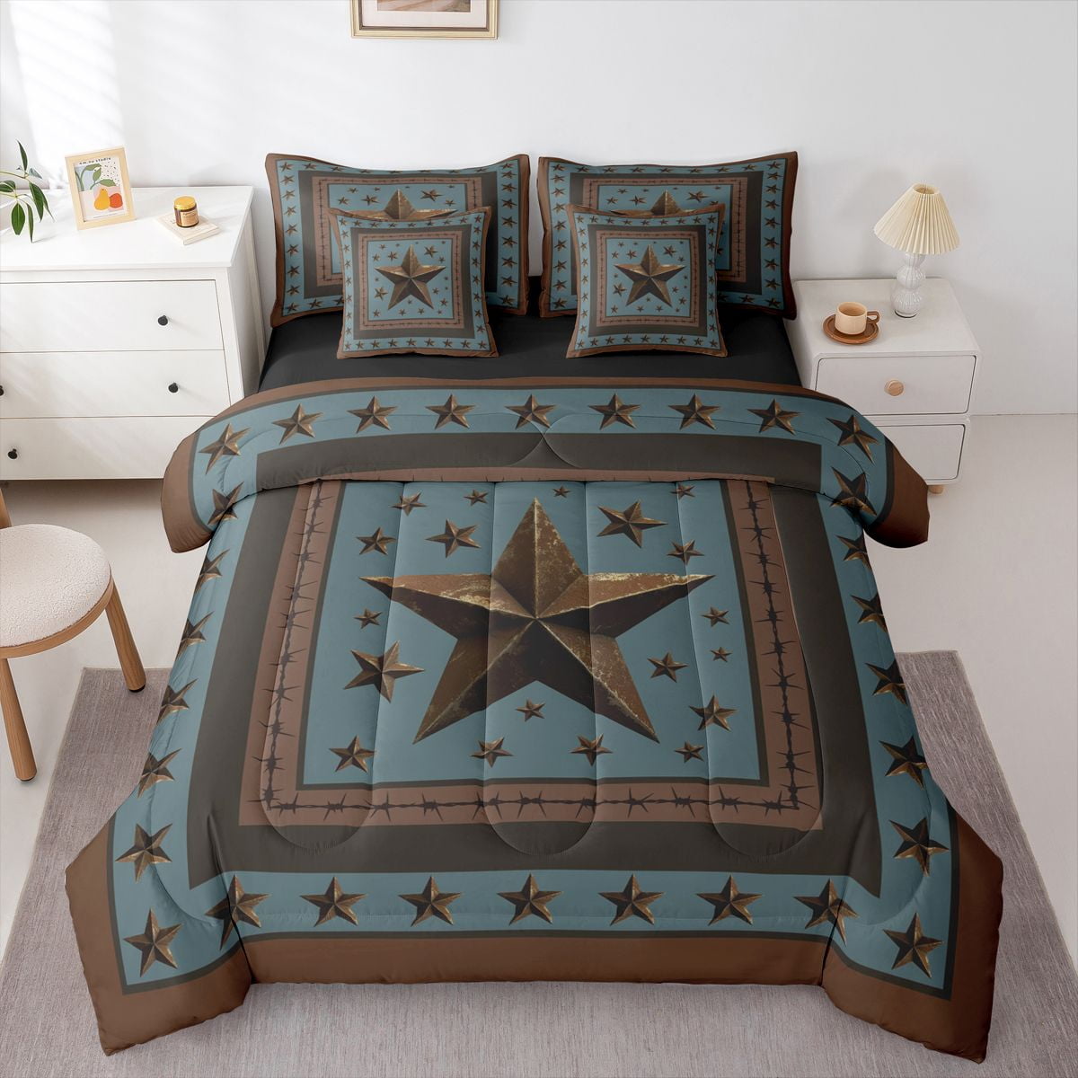 Homewish Steel Blue Texas Stars Bedding Comforter Set 7 Pieces ...