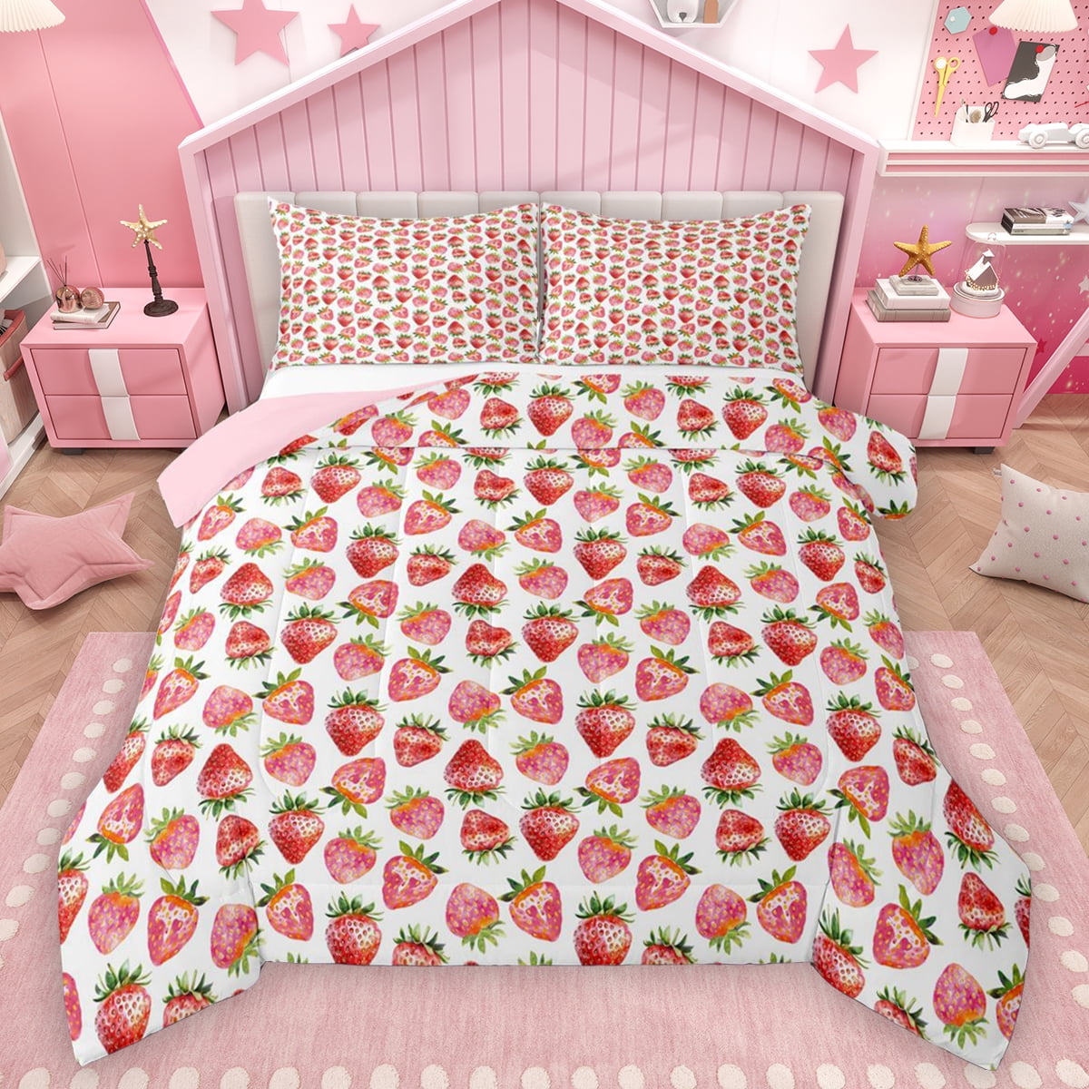 Homewish Sweet Strawberry Full Size Comforter Sets,Cute Cartoon Fruit ...