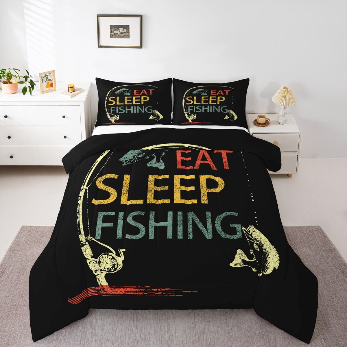 Homewish Teenagers Eat Sleep Fishing Full Size Comforter Sets 3-Piece ...