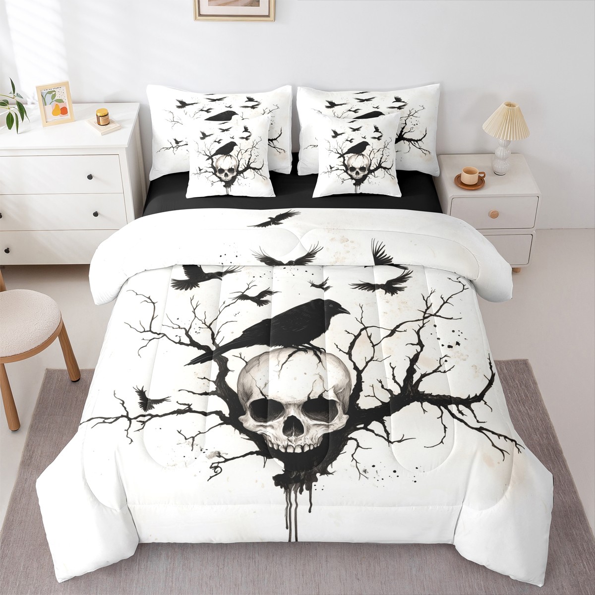 Homewish Teens Adults Skull Black Crow Bedding Comforter Set 7pcs,Black ...