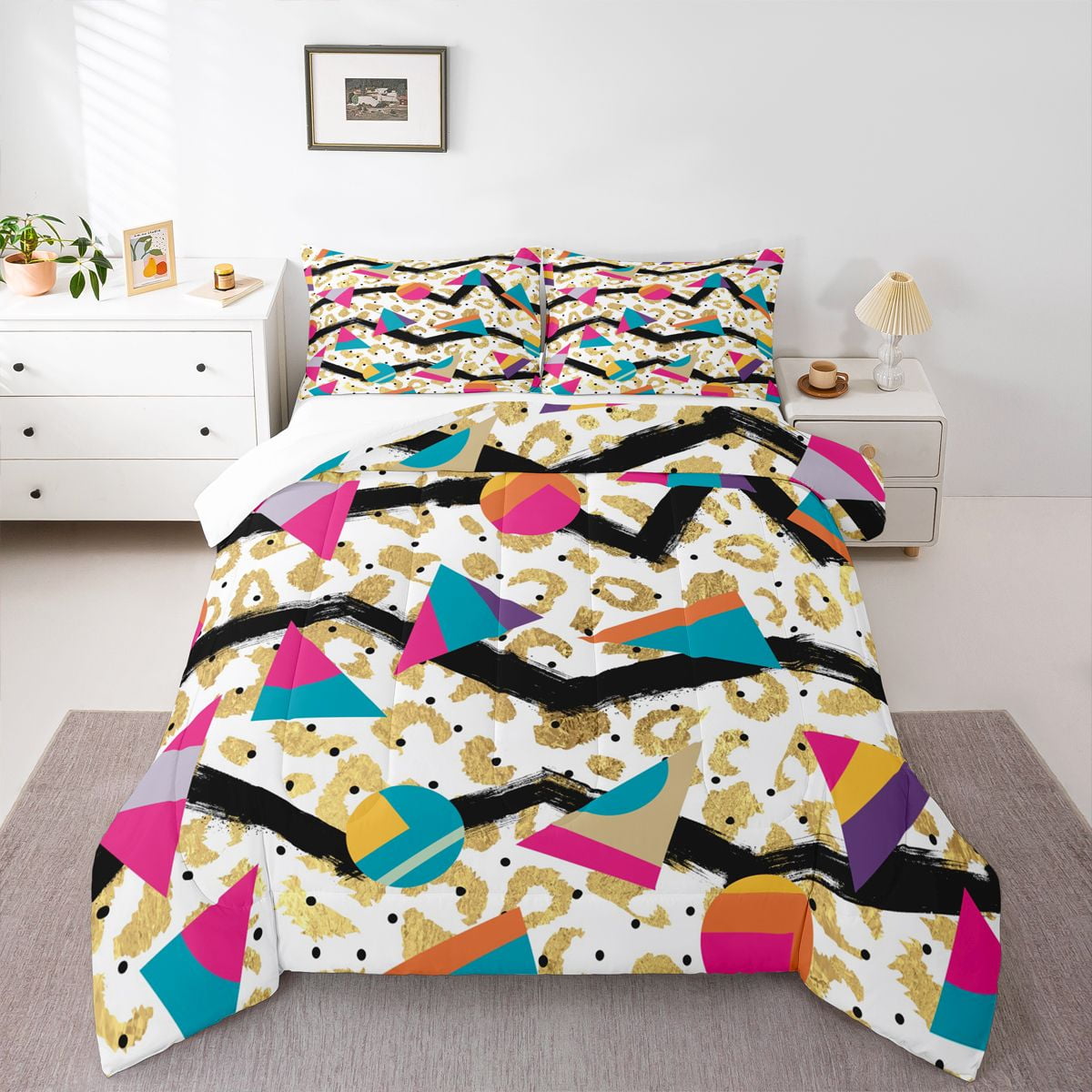 Homewish Teens Bohemian Memphis 3 Pieces Queen Comforter Set,Leopard ...