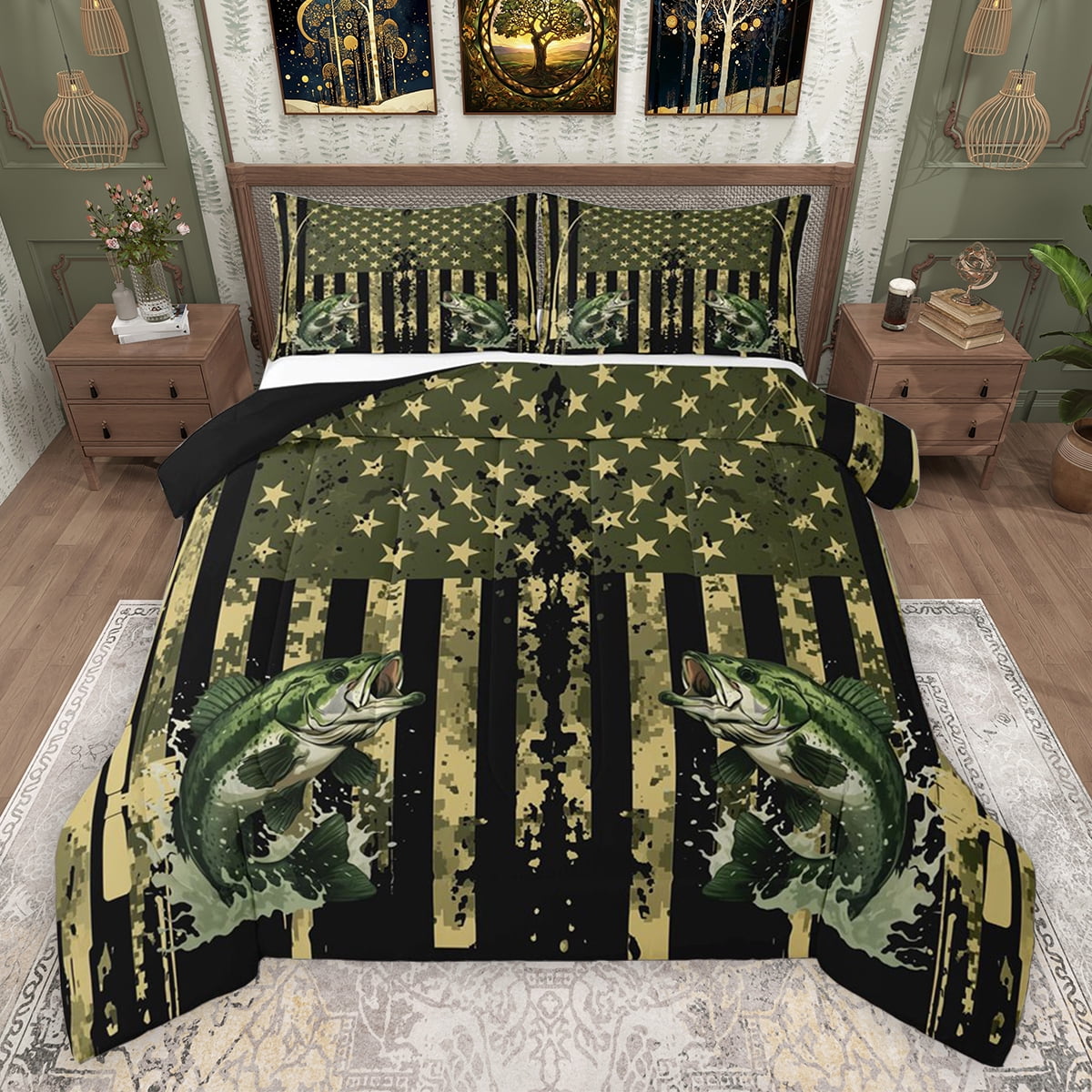 Homewish Teens Boys Girls Big Bass Fish Bedding Comforter Set 2pcs ...