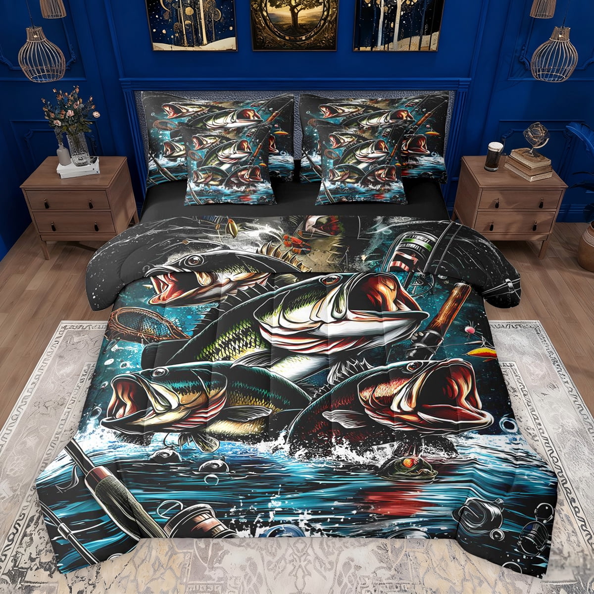Homewish Teens Boys Girls Big Bass Fish Bedding Comforter Set 7pcs ...