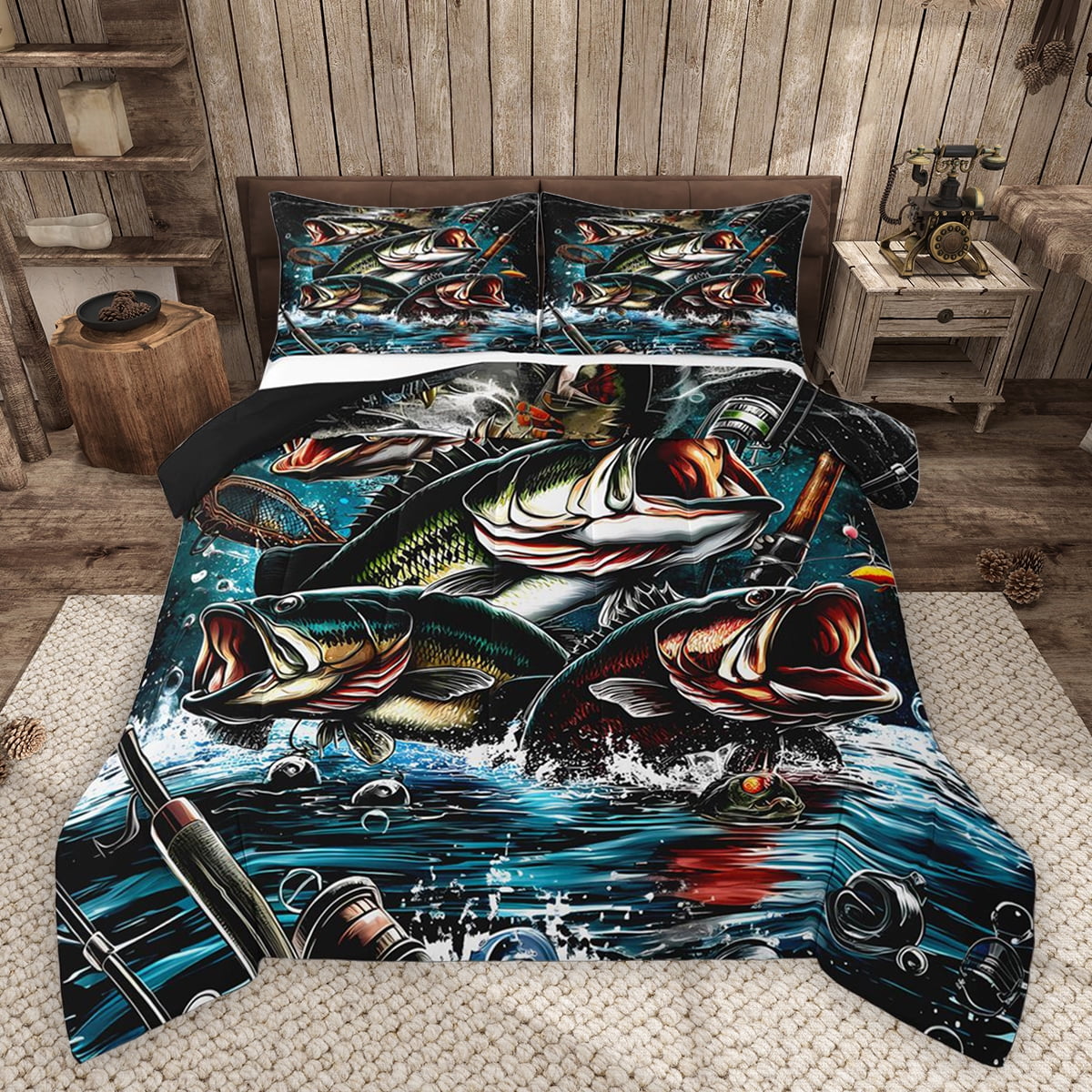 Homewish Teens Boys Girls Big Bass Fish Full Size Comforter Sets 3 ...