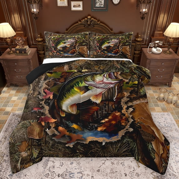 Homewish Teens Boys Girls Big Bass Fish Full Size Comforter Sets 3 ...