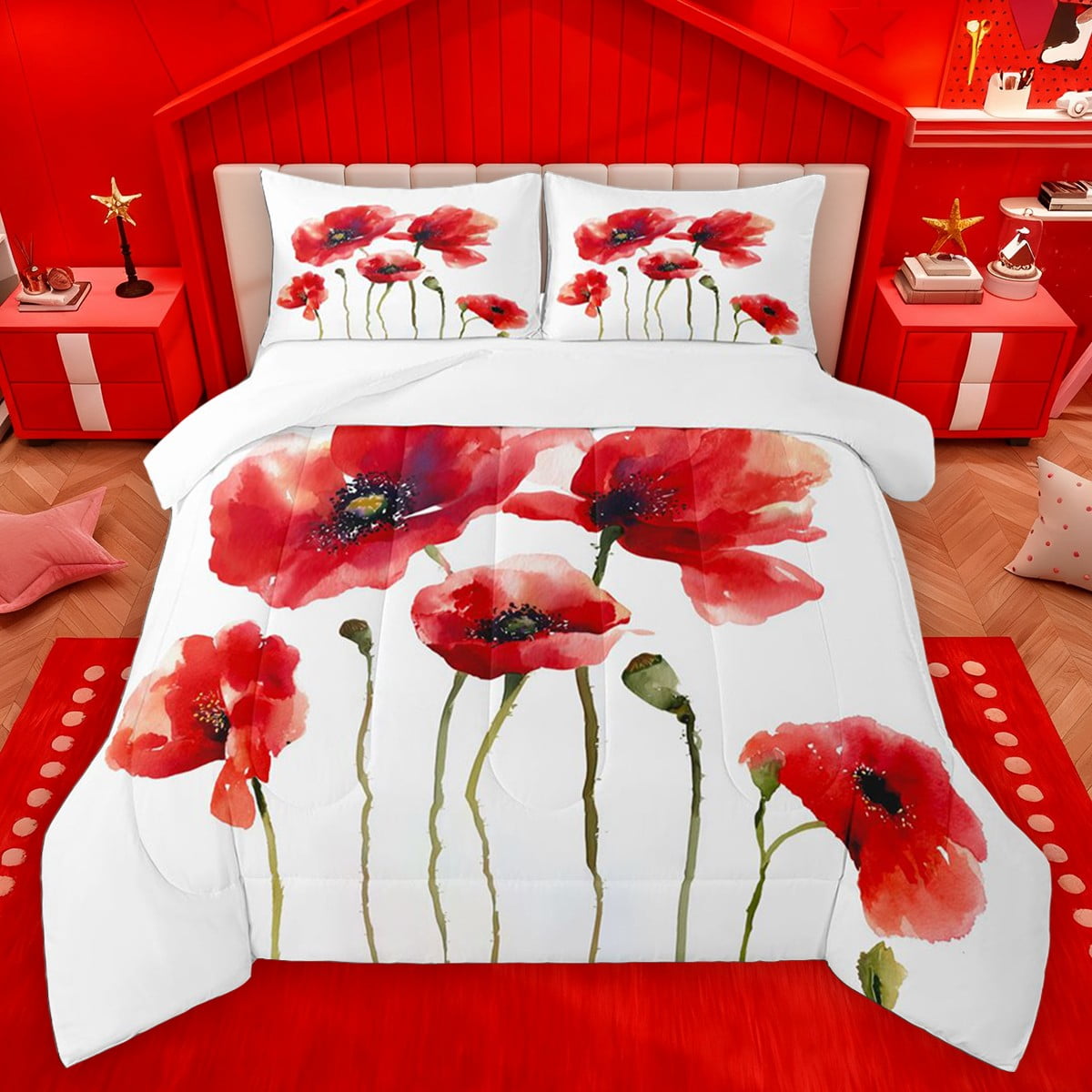 Homewish Teens Chic Floral Flowers Full Size Comforter Sets 3-Piece ...