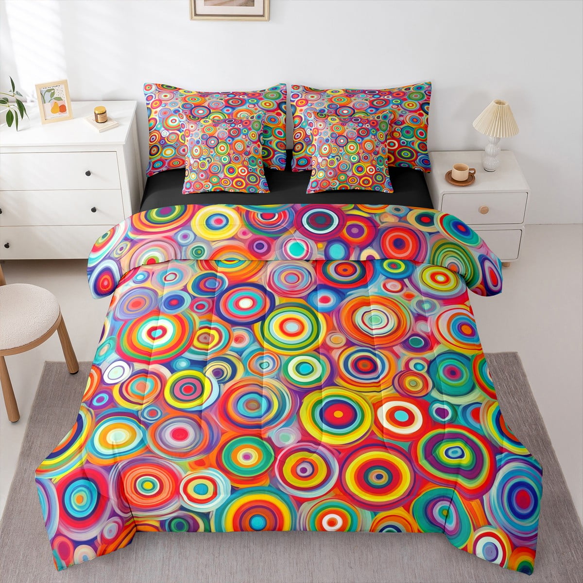 Homewish Teens Colorful Circle 7 Pieces Bedding Comforter Set,Abstract ...