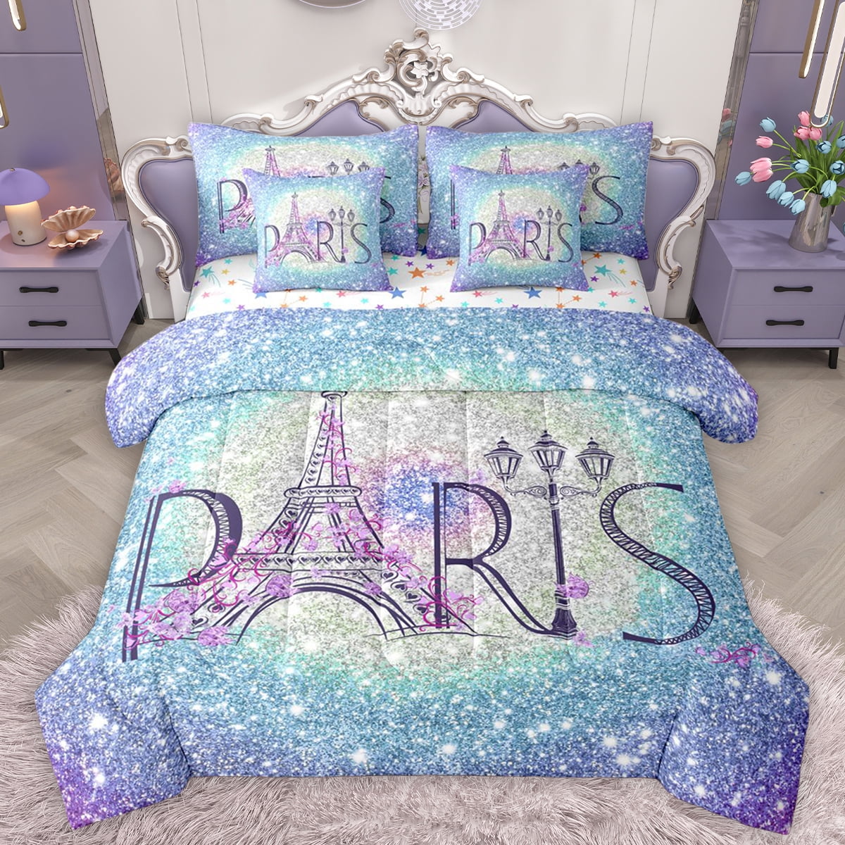 Homewish Teens Eiffel Tower Bedding Comforter Set 7pcs, Romantic French ...