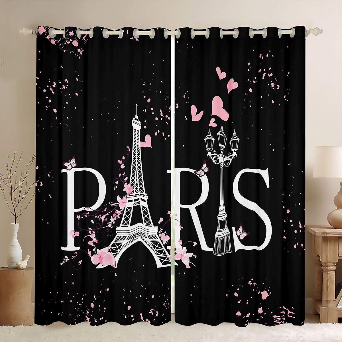 Homewish Teens Eiffel Tower Curtains Pack of 2 (42x84 Each), Romantic ...