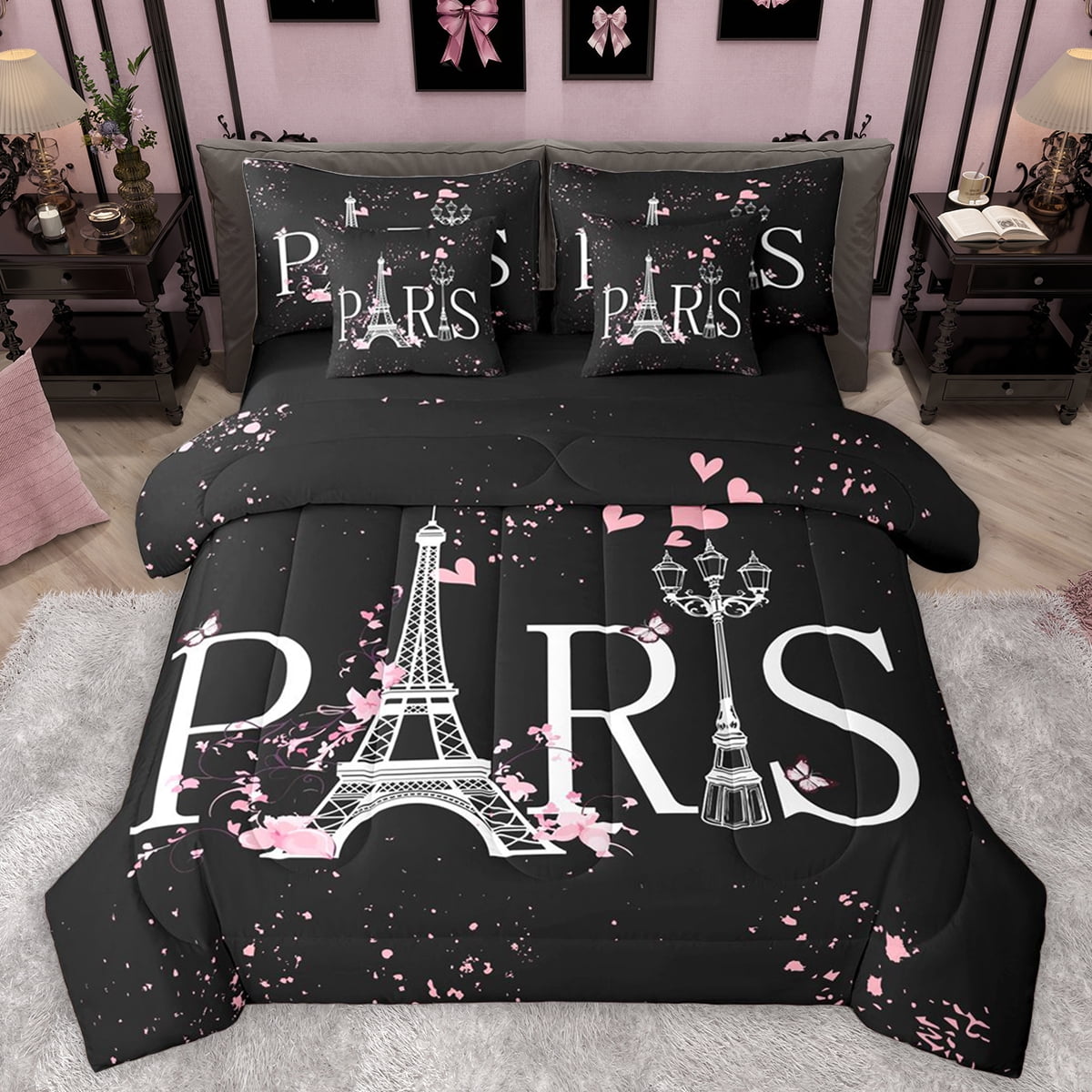 Homewish Teens Eiffel Tower Twin Bedding Sets 7-Piece, Romantic French ...