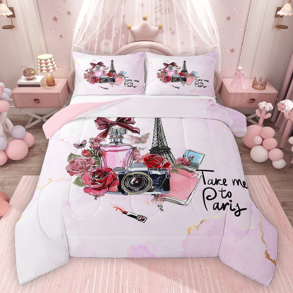 Homewish Teens Female Men Paris Eiffel Tower 3 Pieces Queen Comforter ...