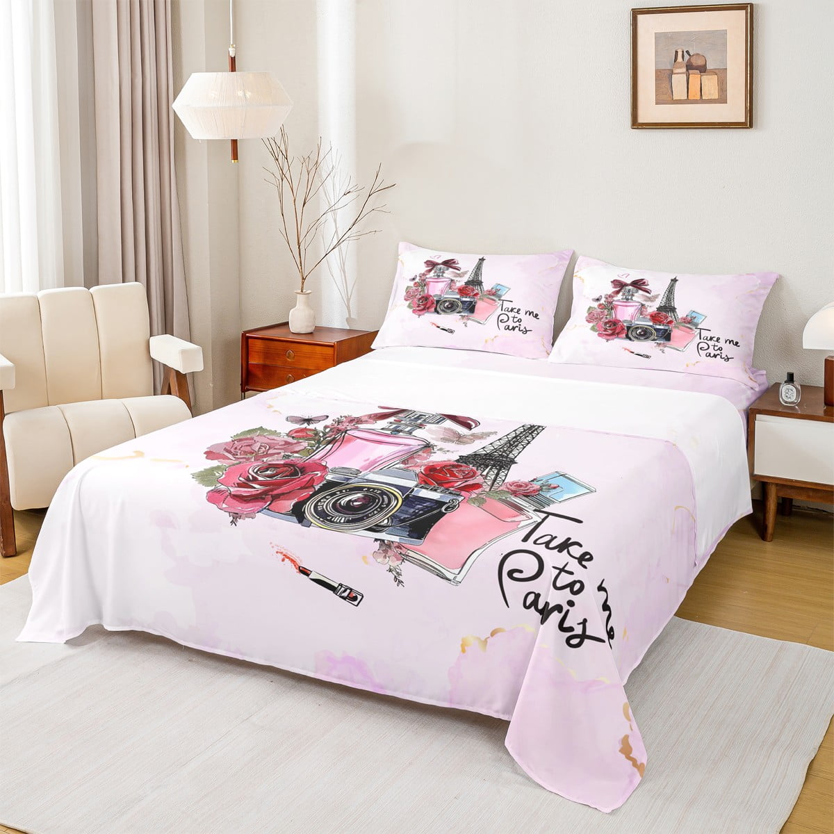 Homewish Teens Female Men Paris Eiffel Tower 4 Pieces Queen Sheet Sets ...