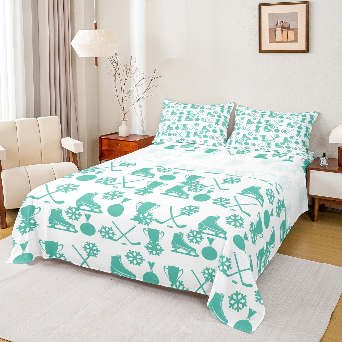 Homewish Teens Gamer Ice Hockey 4pcs Bed Sheets,Sport Theme King Sheets ...