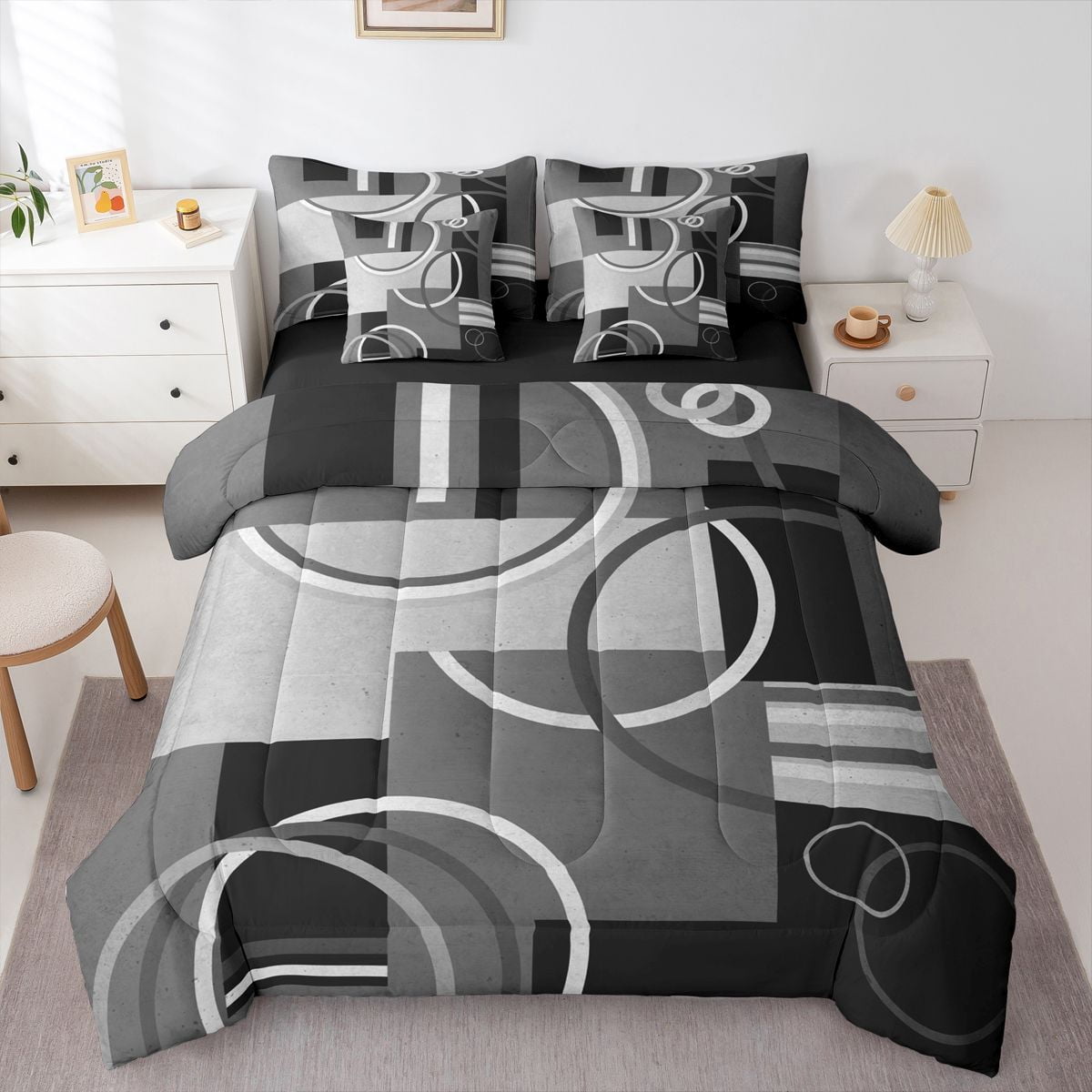 Homewish Teens Geometric Circle Stripes Bedding Comforter Set 7-Piece ...