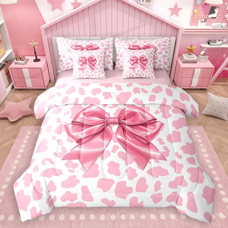 Homewish Teens Girls Kawaii Ribbon Bowtie 7-Piece Twin Bedding Sets ...