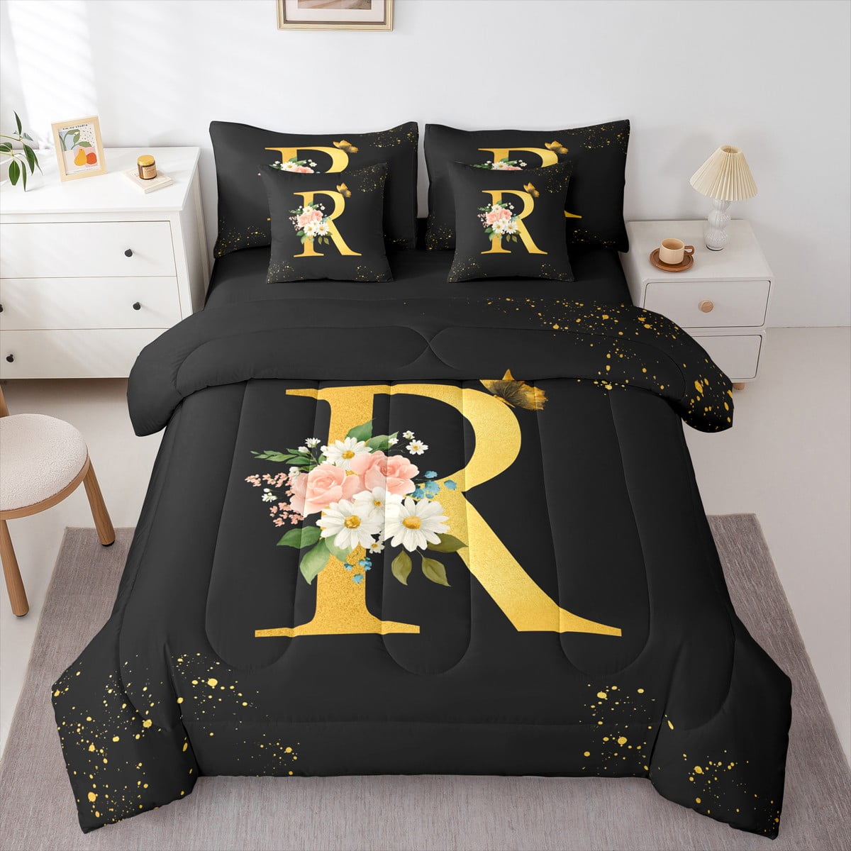 Homewish Teens Initial Letter R Bedding Comforter Set 7-Piece ...