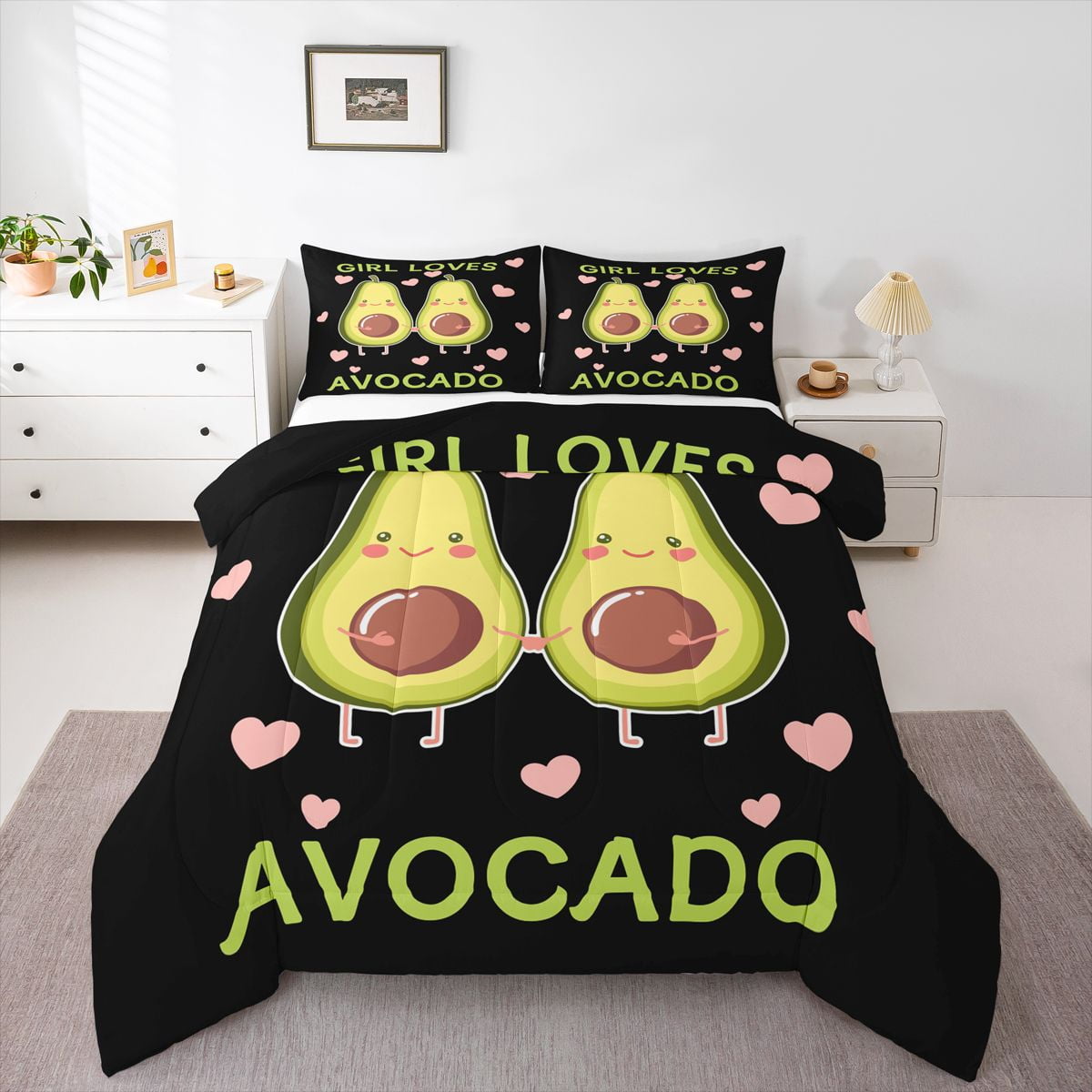 Homewish Teens Kawaii Avocado 3-Piece Full Size Comforter Sets,Love ...