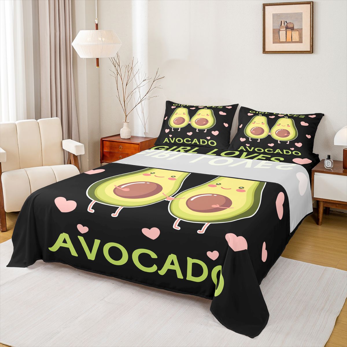 Homewish Teens Kawaii Avocado 4-Piece Full Size Sheets,Love Heart Print ...