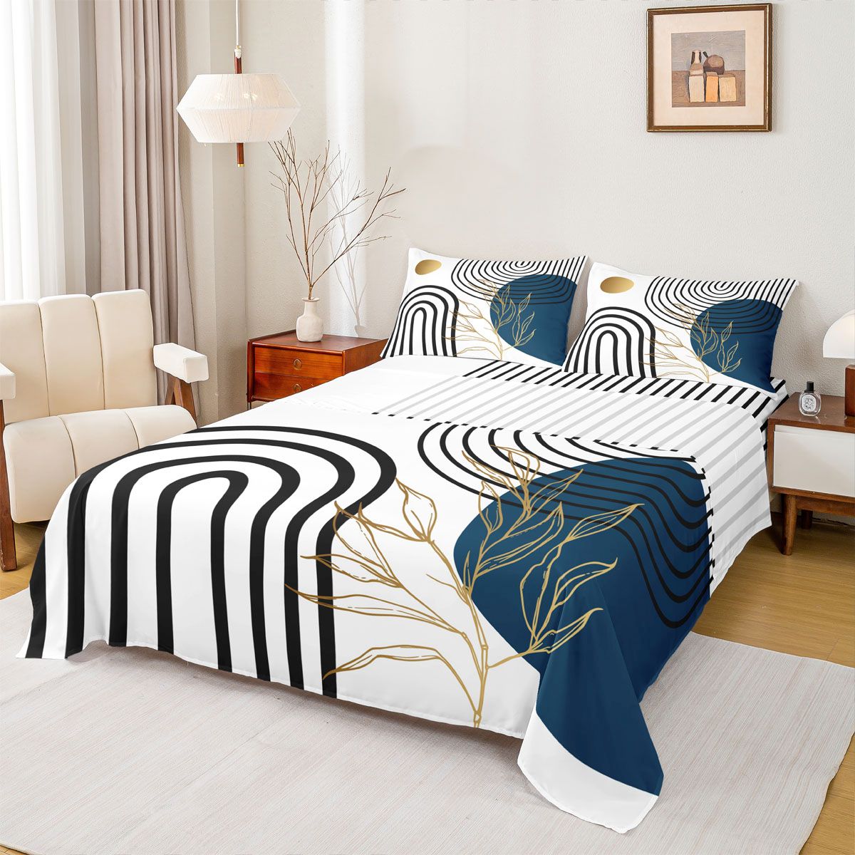 Homewish Teens Minimalist Stripes Circle 4pcs Bed Sheets,Vintage ...
