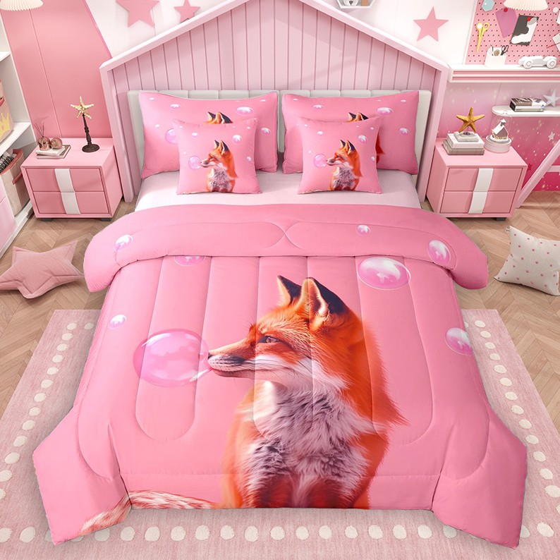 Homewish Teens Orange Animal Fox 7pcs Bedding Comforter Set,Blow ...