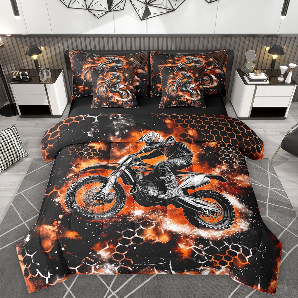 Homewish Teens Sport Motorcycle 7-Piece Bedding Comforter Set,Abstract ...