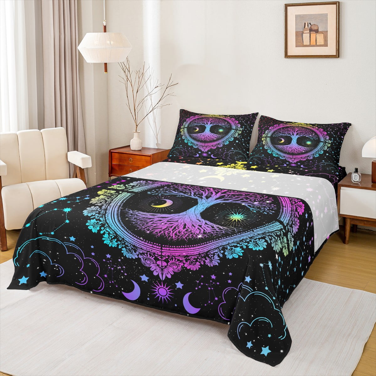 Homewish Teens Tree Of Life 4-Piece Full Size Sheets,Bohemian Theme Bed ...