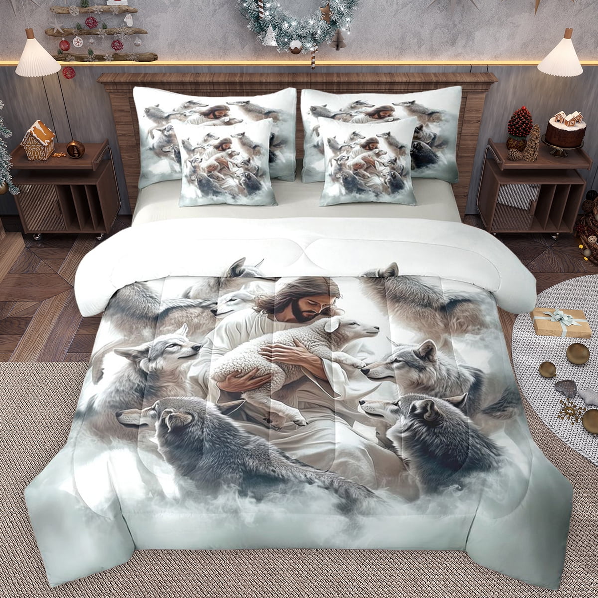 Homewish Teens Western Christian Bedding Comforter Set 7 Pieces, White ...
