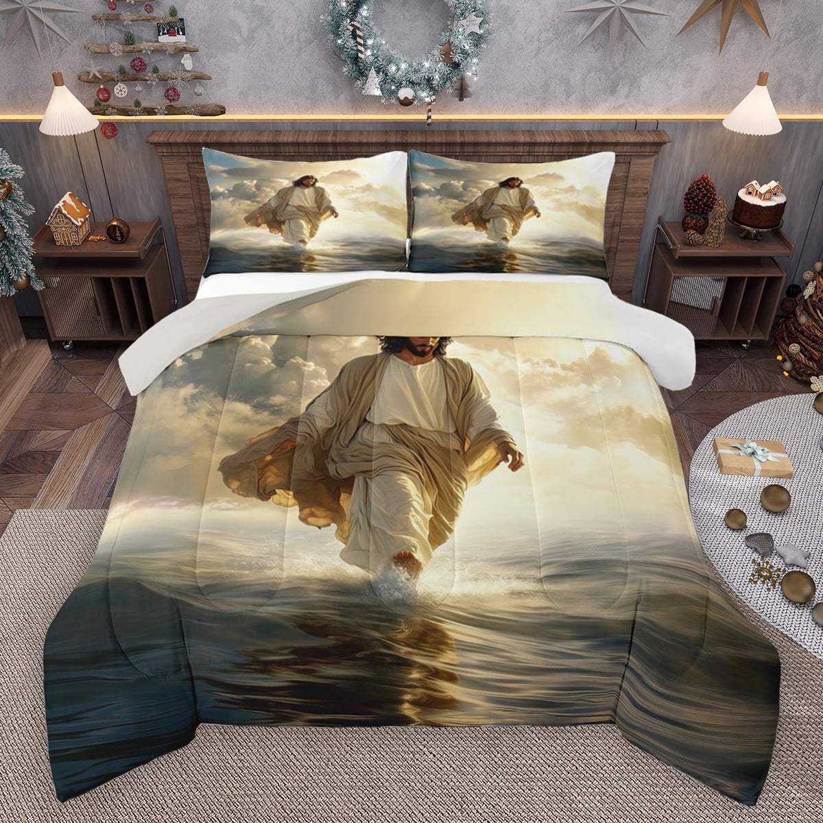 Homewish Teens Western Christian Bedding Comforter Set, Pink Blue Oil ...