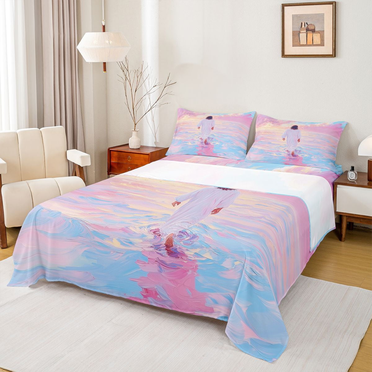 Homewish Teens Western Christian Full Size Sheets, Pink Blue Oil ...