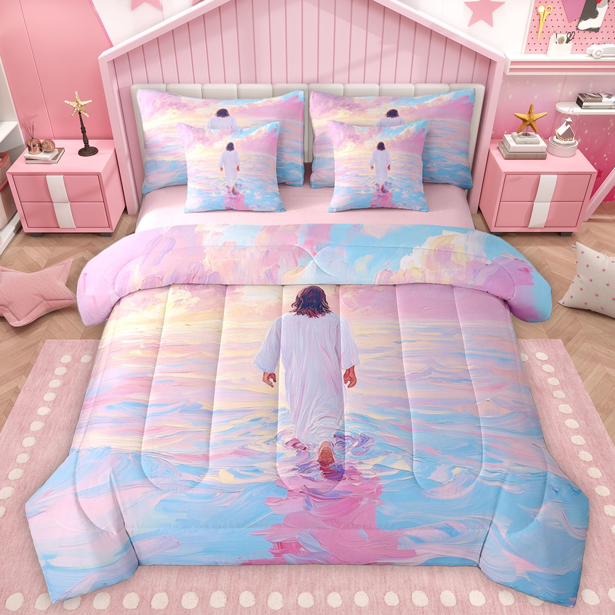Homewish Teens Western Christian Twin Bedding Sets 7-Piece, Pink Blue ...