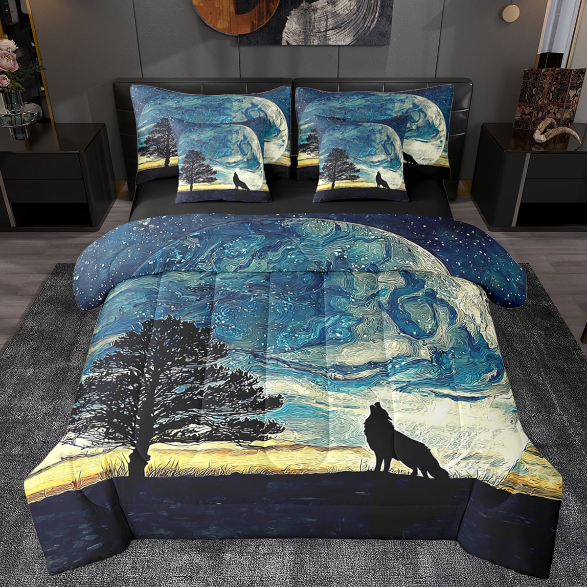 Homewish Teens Wildlife Wolf Twin Bedding Sets 7-Piece, Mystic Galaxy ...