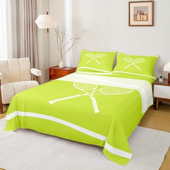 Homewish Tennis Sport Full Size Sheets,Ball Game Bed Sheets,Green White ...