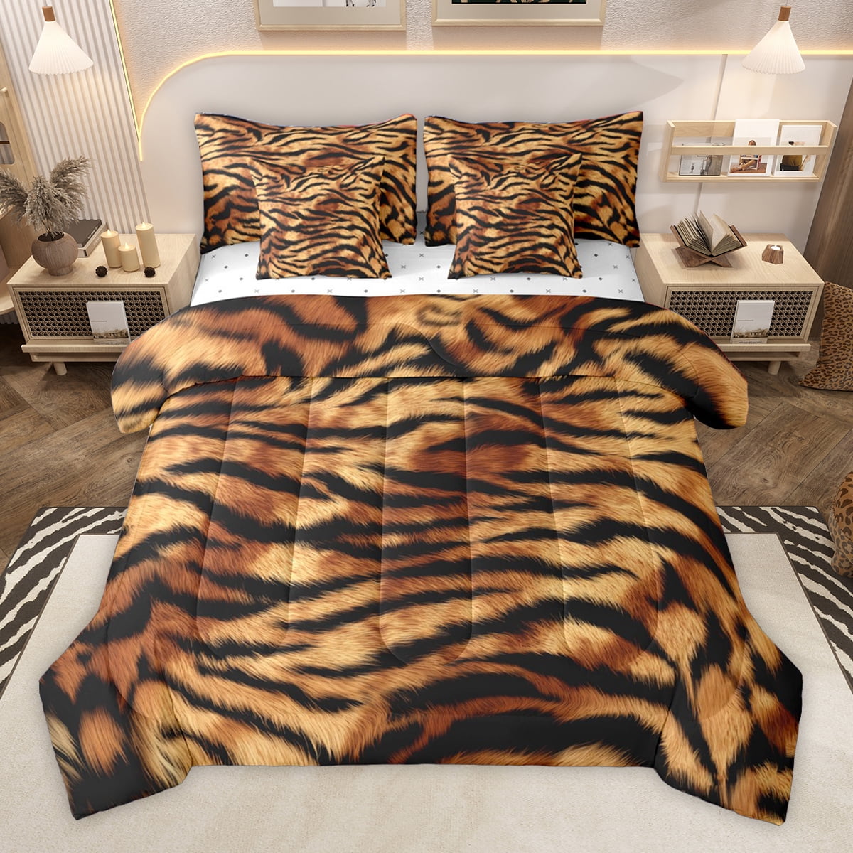 Homewish Tiger Print 7pcs Bedding Comforter Set,Jungle Animal Queen ...