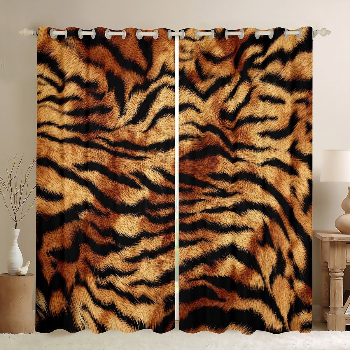 Homewish Tiger Print Curtains Pack of 2 (42x84 Each),Jungle Animal ...