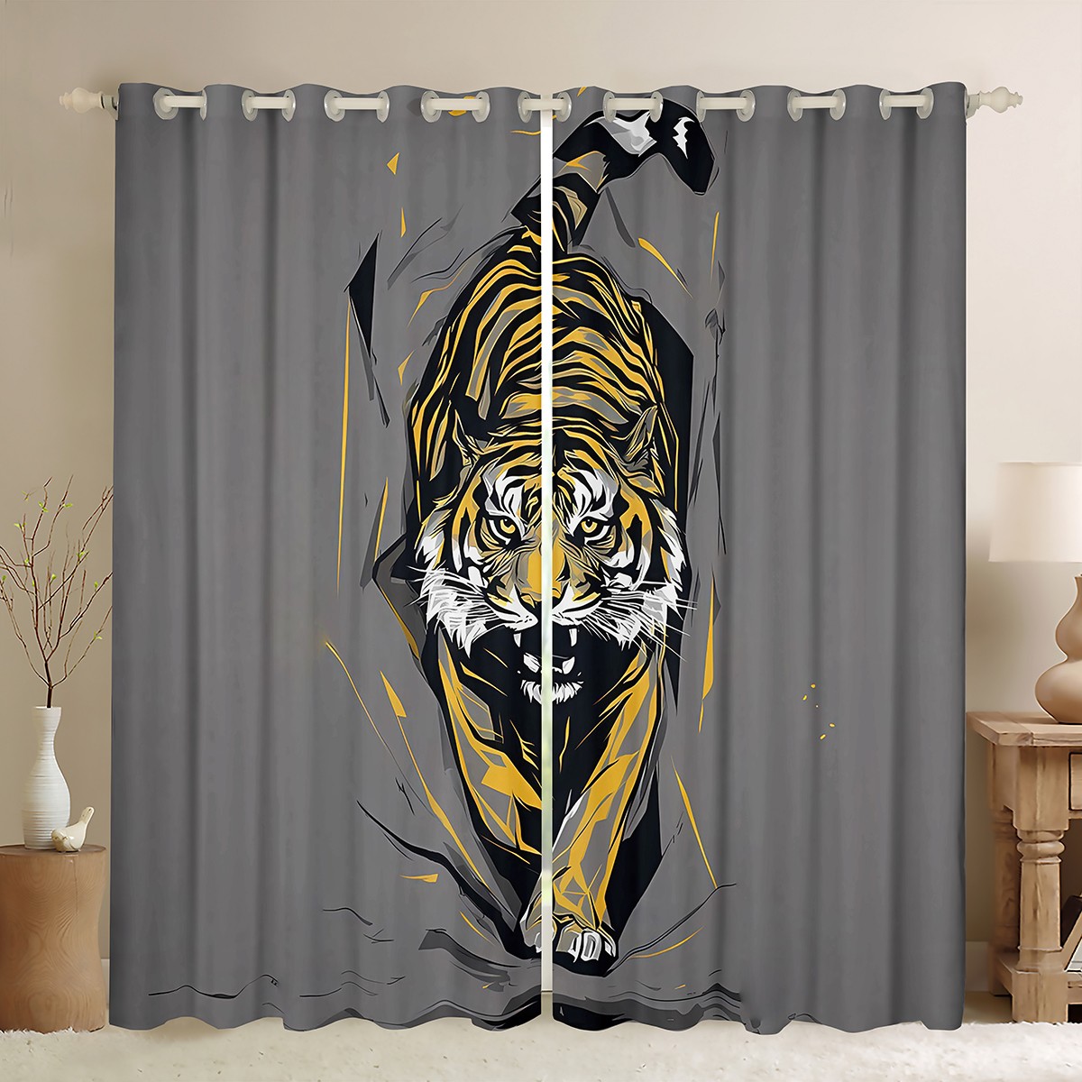 Homewish Tiger Safari Blackout Curtains Set of 2 (52x84 Each) For ...