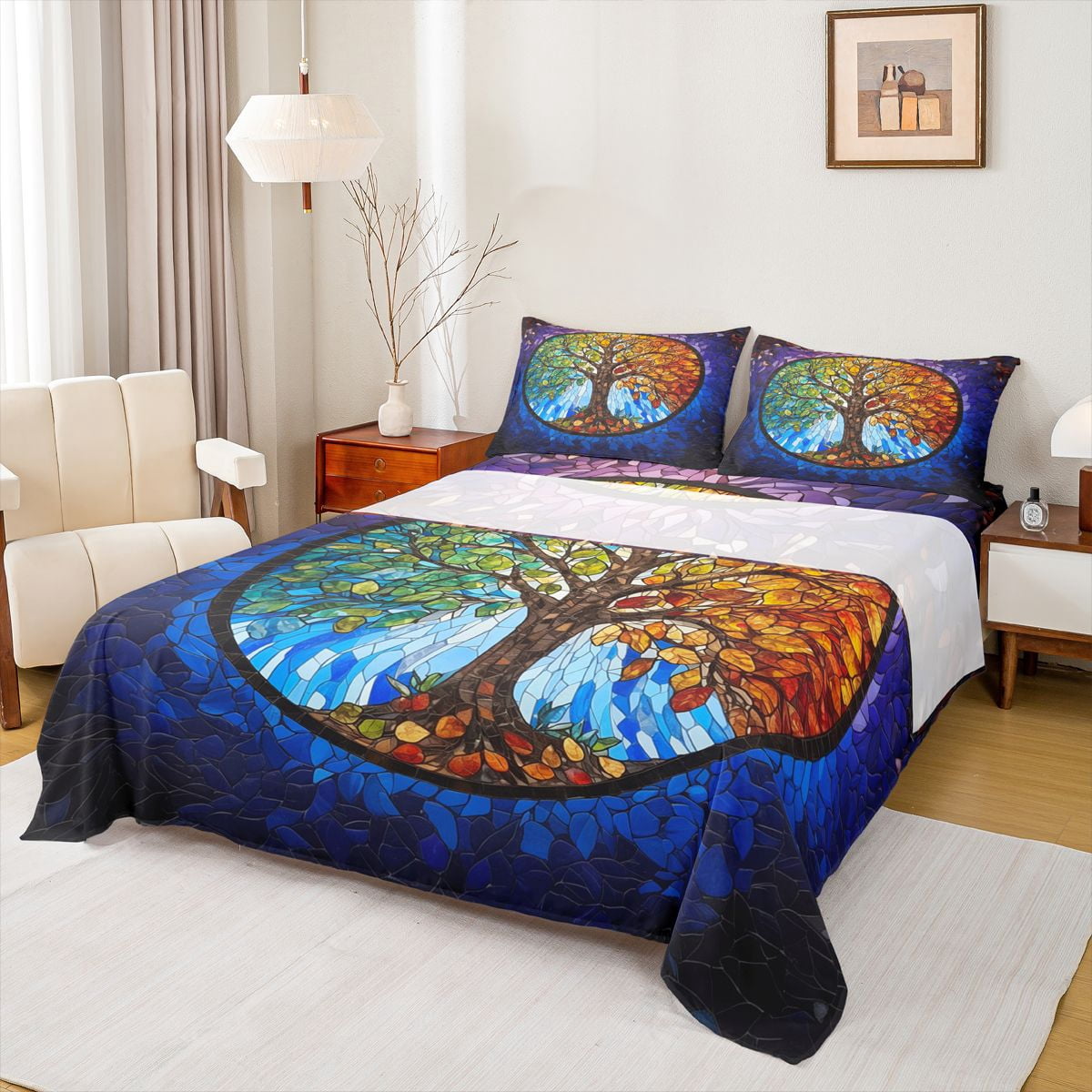 Homewish Tree Of Life Full Size Sheets,Modern Aesthetic Art Bed Sheets ...