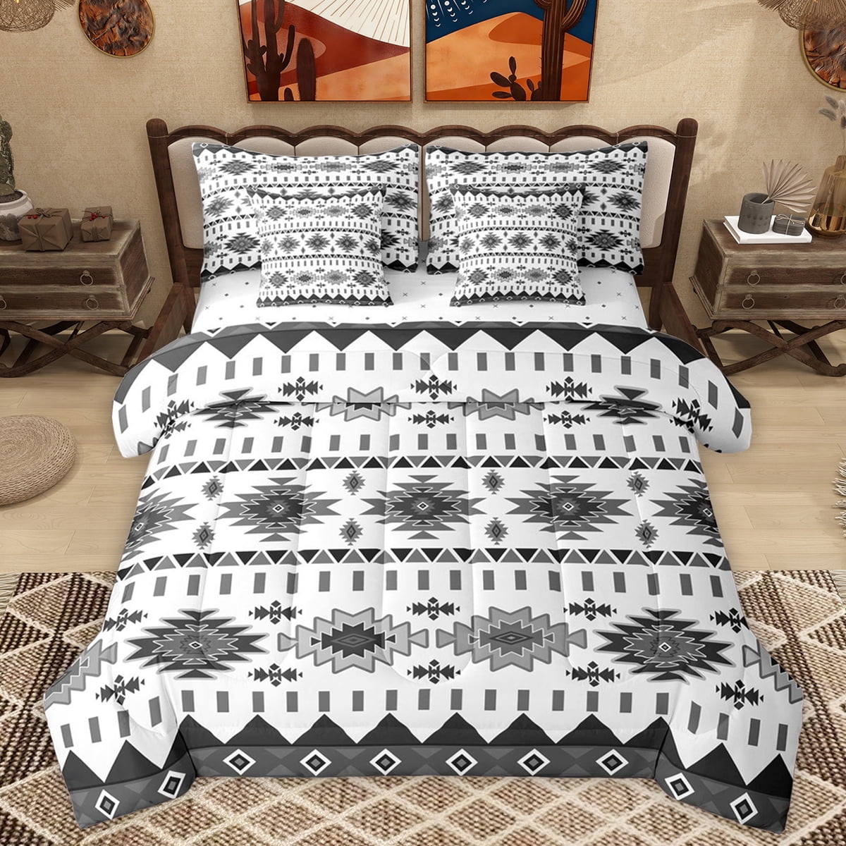 Homewish Triangle Rhombus Geometric 7-Piece Bedding Comforter Set ...