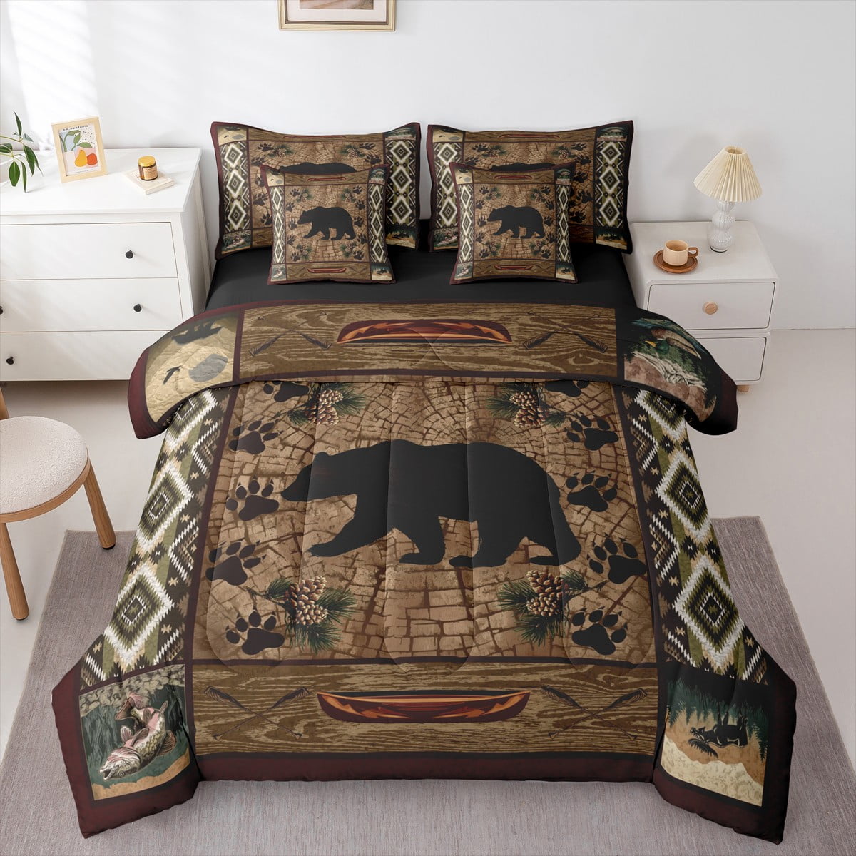 Homewish Tribal Brown Bear Bedding Comforter Set 7pcs, Western Aztec ...