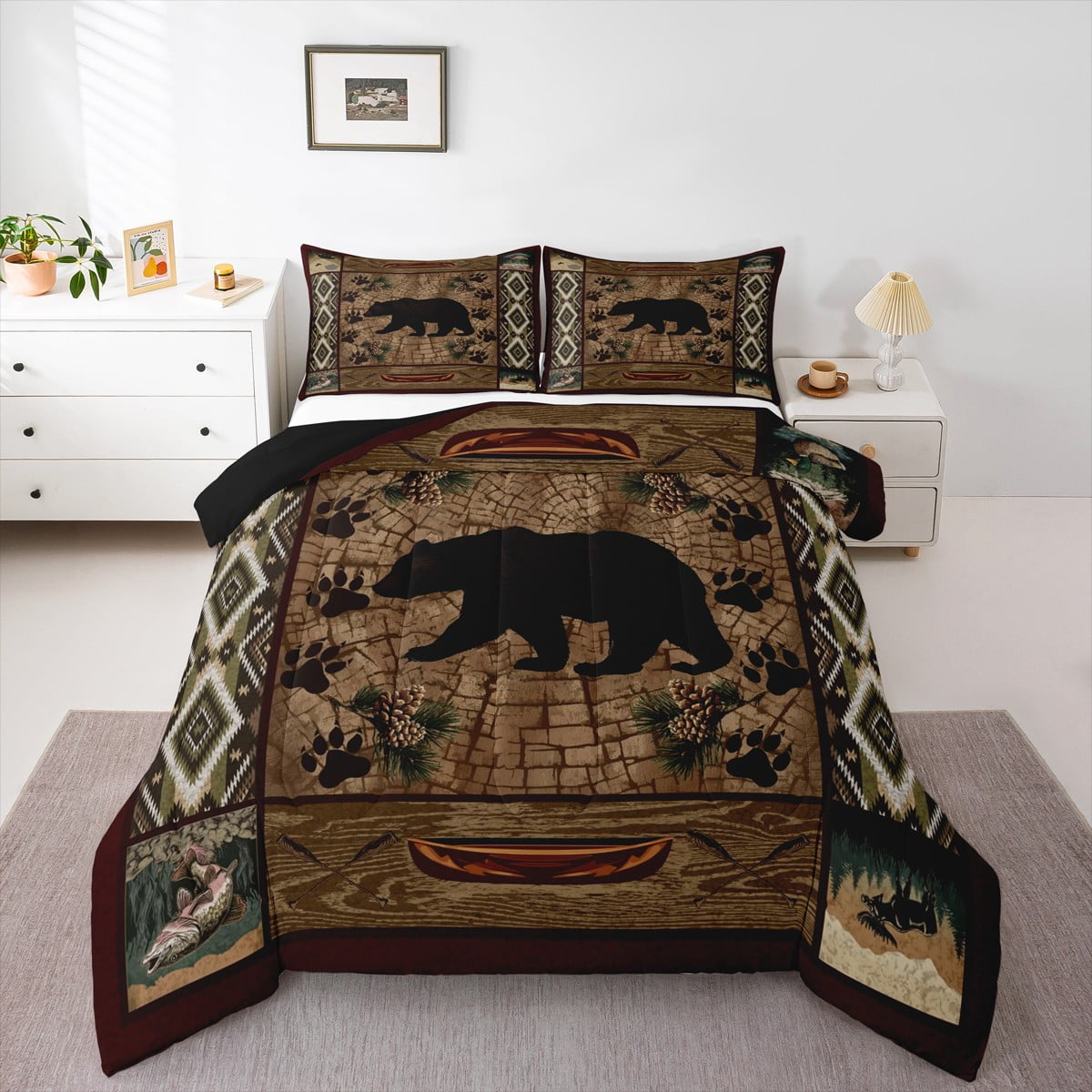 Homewish Tribal Brown Bear Full Size Comforter Sets, Western Aztec ...