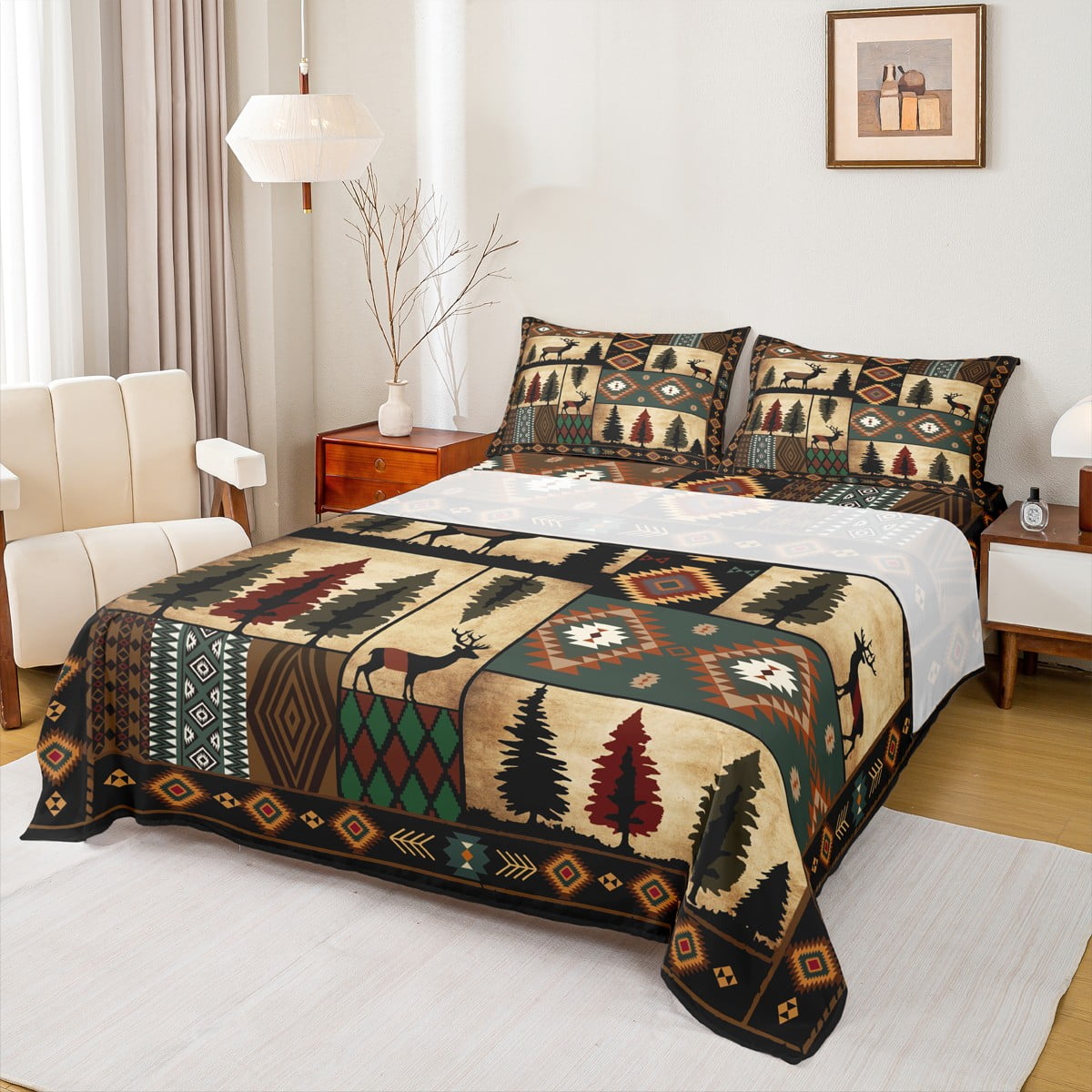 Homewish Tribal Hippie Aztec Full Size Sheets for Men, Rustic Reindeer ...